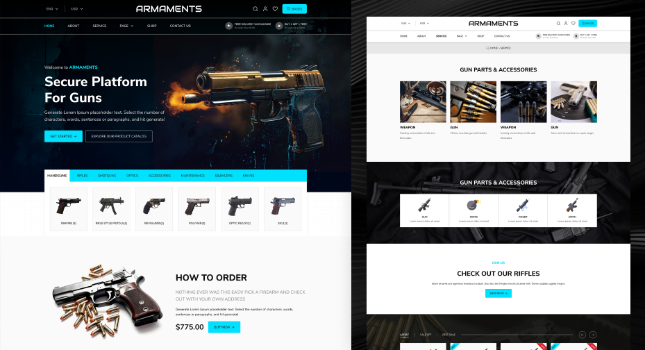 Best Online Gun Shop Website template 2024