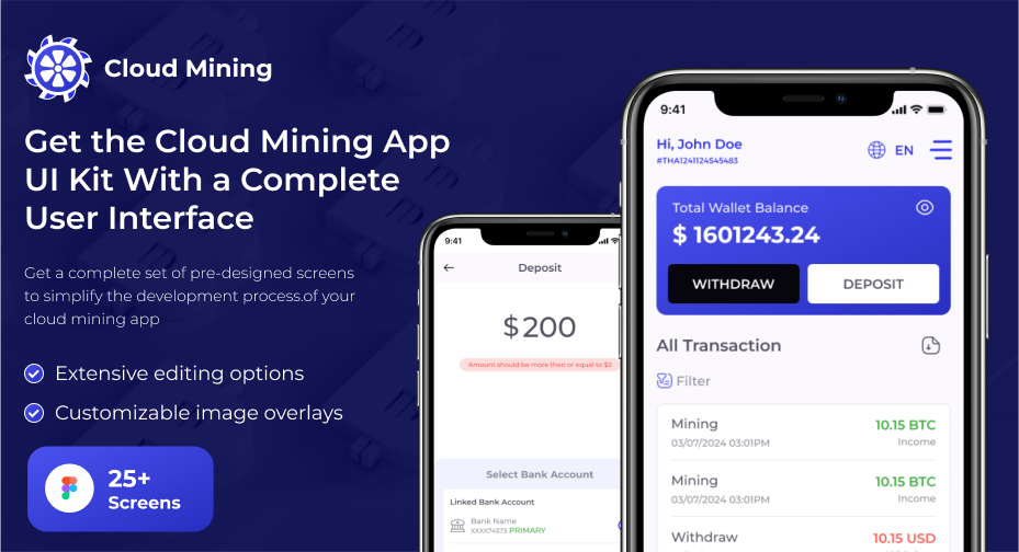Cloud Mining Mobile App UI Kit 2024