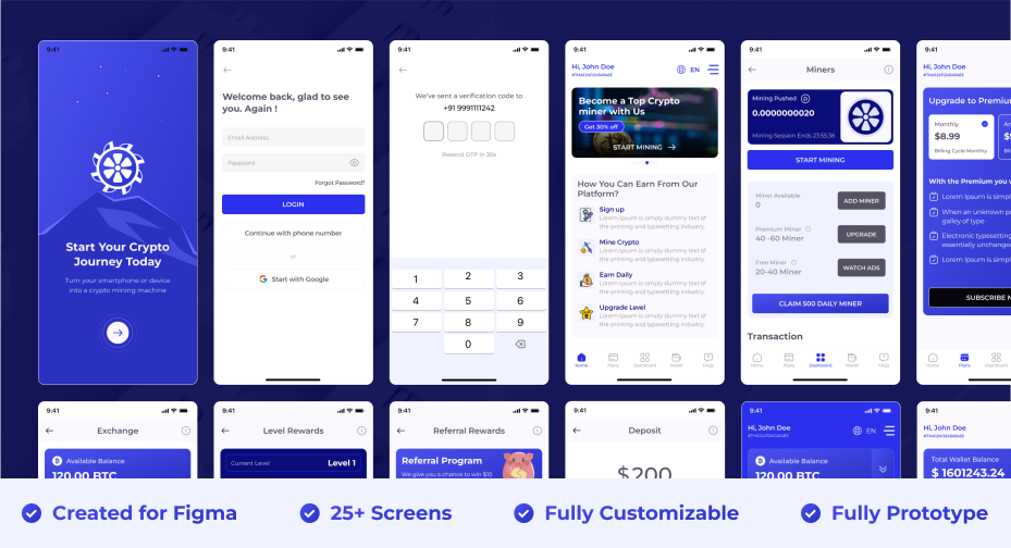 Cloud Mining Mobile App UI Kit 2024