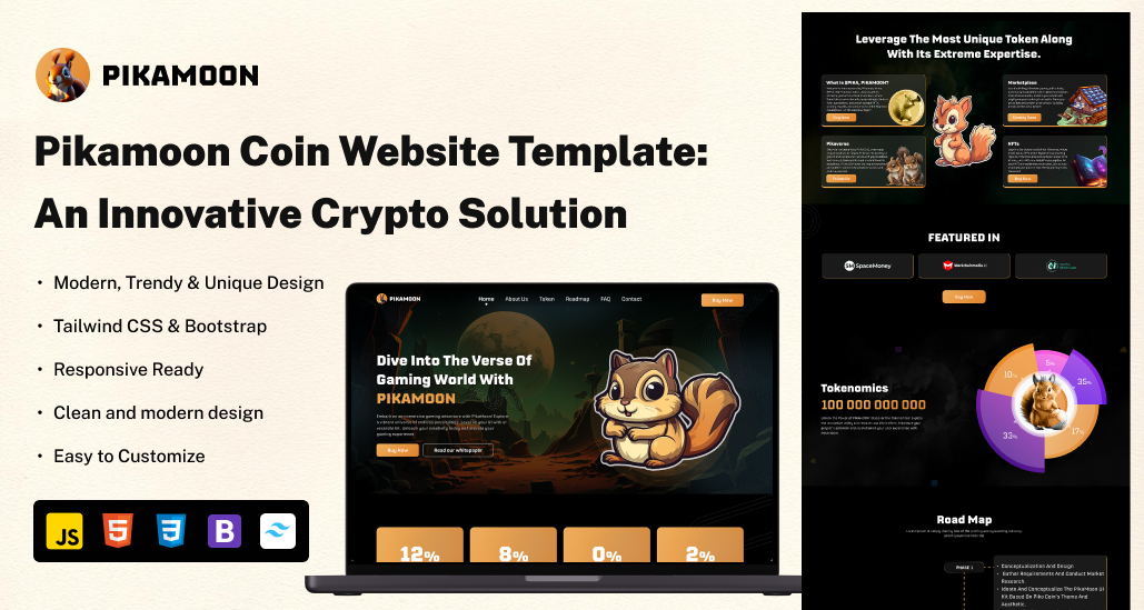 Pikamoon Coin HTML5 & CSS website Template
